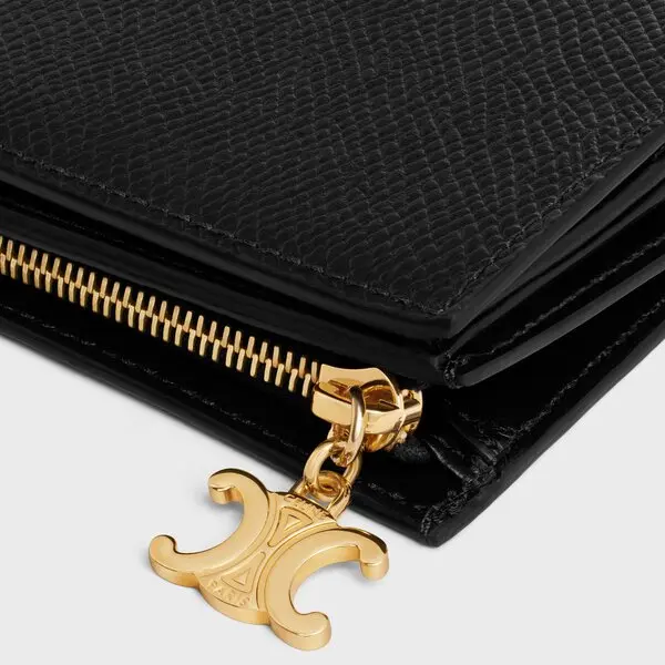 Celine Compact Wallet Triomphe Charms In Grained Calfskin