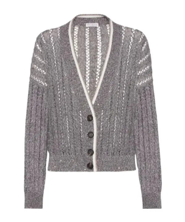 Brunello Cucinelli Dazzling Ribbed Net Cardigan