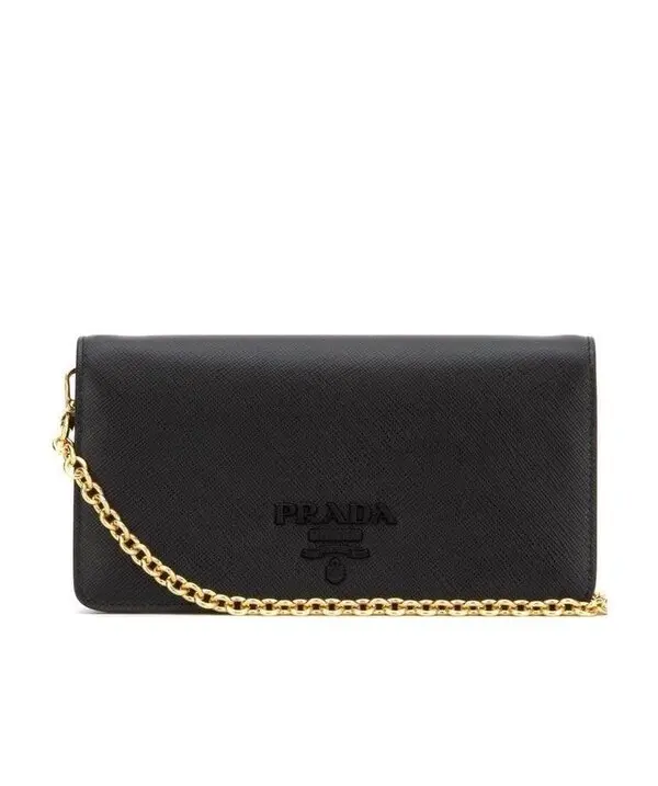 Prada Saffiano Logo Plaque Mini Bag - Black
