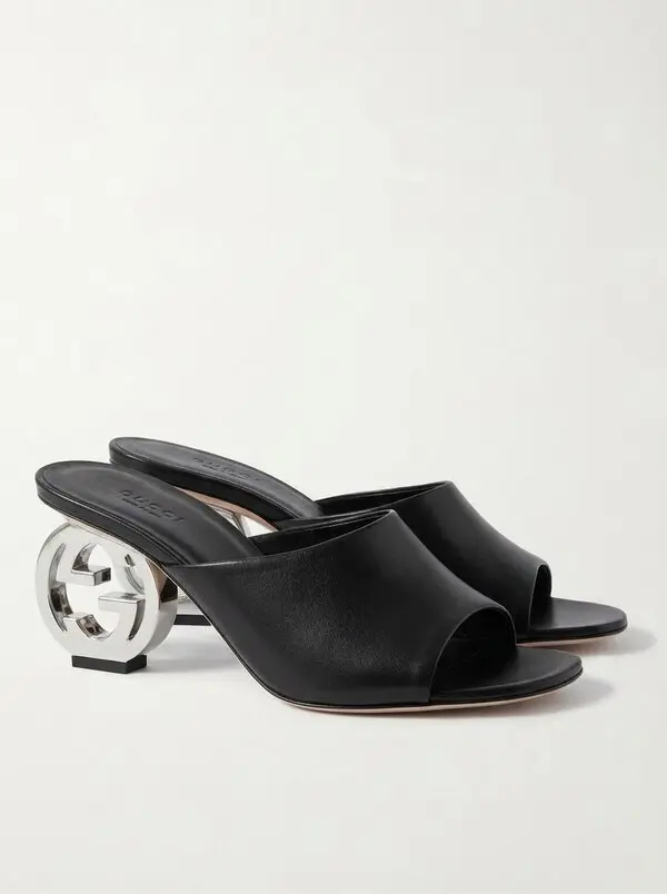 Gucci Logo Plaque Slip-on Mules - Black