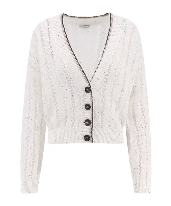 Brunello Cucinelli Dazzling Ribbed Net Cardigan