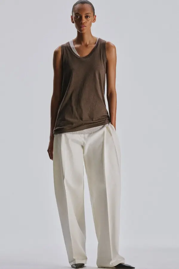 THE ROW Elana Cotton Jersey Tank Top - Grey Sepia