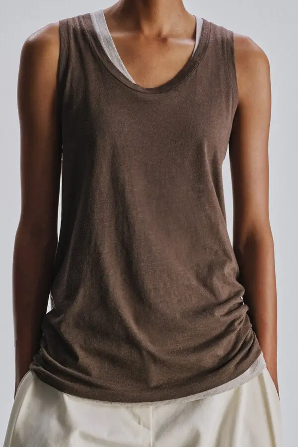 THE ROW Elana Cotton Jersey Tank Top - Grey Sepia