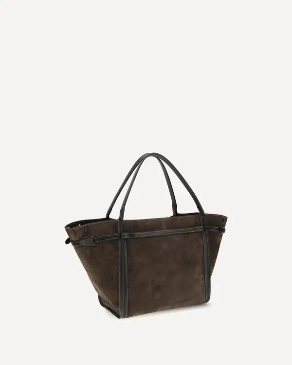 TOD'S Suede Tote Bag With Leather Inserts And T Timeless Detail - Brown