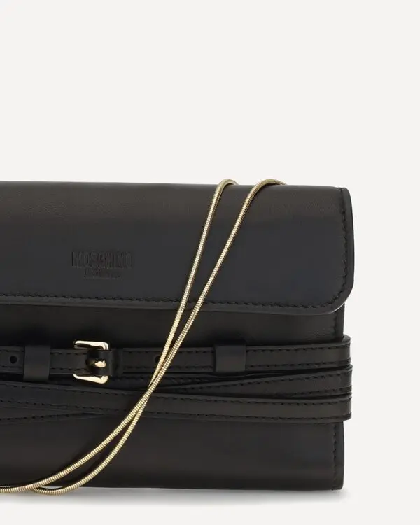 Moschino Leather Wallet With Buckle Detail - Black