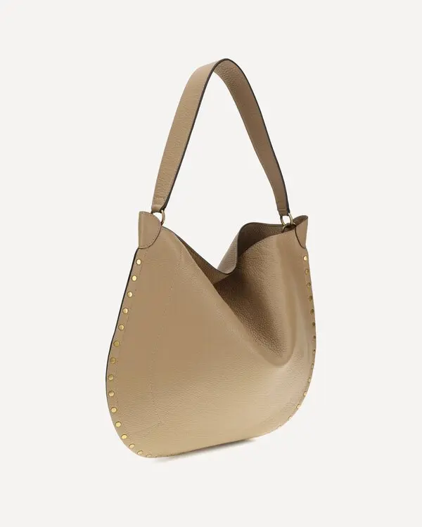 Isabel Marant Étoile Oskan Hobo Shoulder Bag In Grained Calfskin - Beige