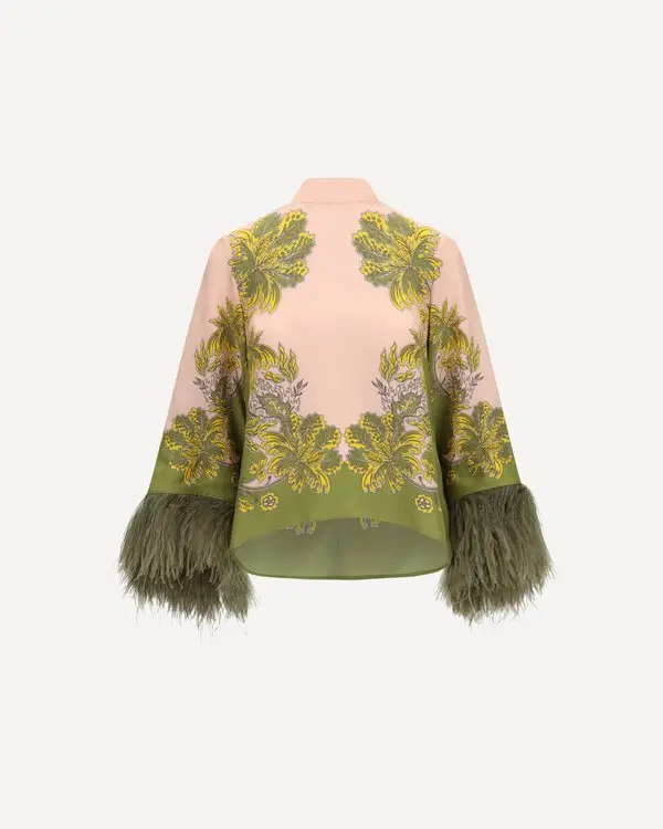 La DoubleJ Silk Top With Ostrich Feathers