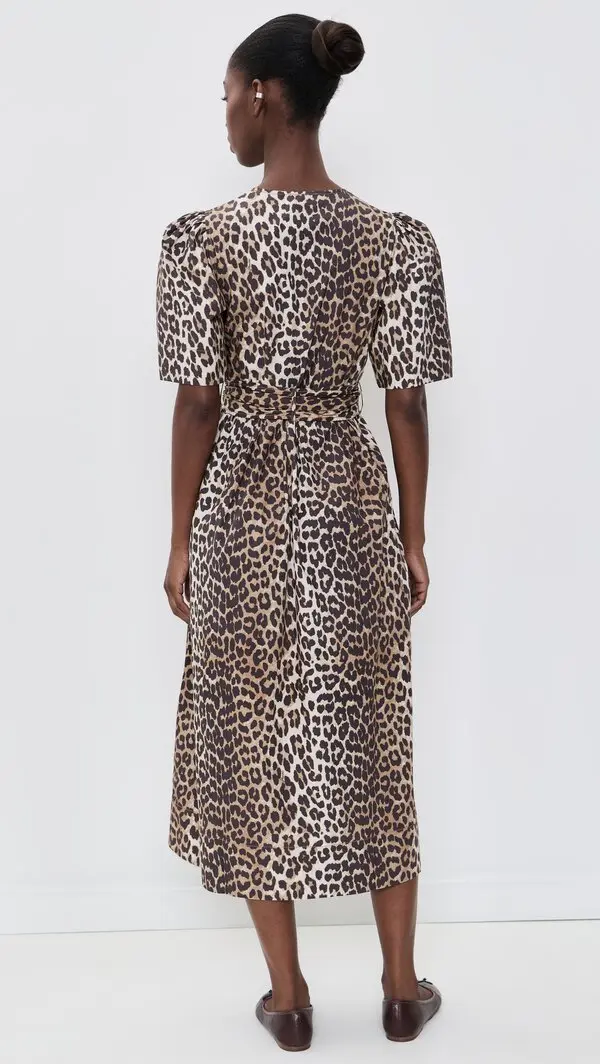 GANNI Printed Cotton Tie Strap Midi Dress