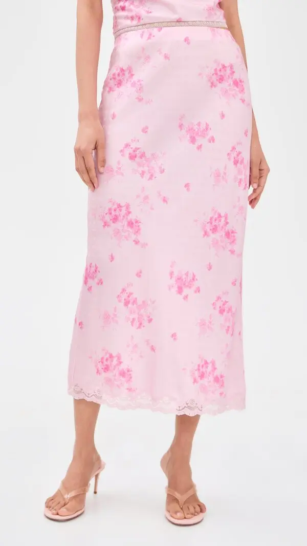 LoveShackFancy Castle Floral Lace Midi Skirt - Blushing Blonde