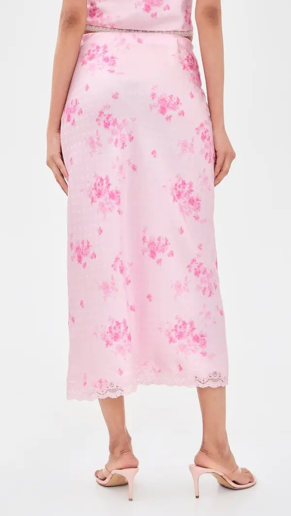 LoveShackFancy Castle Floral Lace Midi Skirt - Blushing Blonde