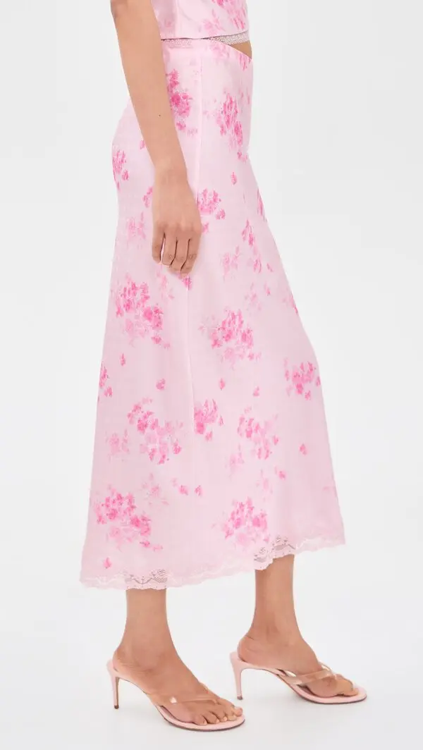 LoveShackFancy Castle Floral Lace Midi Skirt - Blushing Blonde