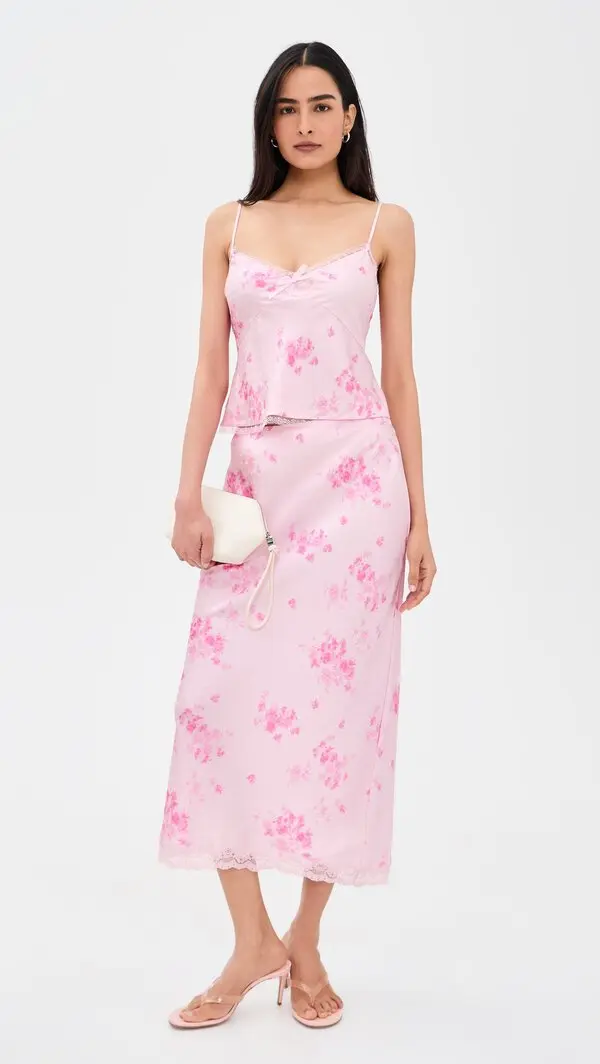 LoveShackFancy Castle Floral Lace Midi Skirt - Blushing Blonde