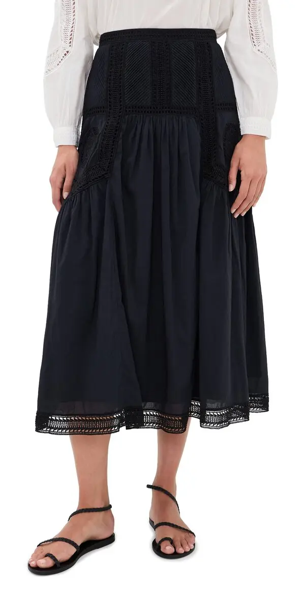 Ulla Johnson Alice Cotton Midi Skirt - Noir