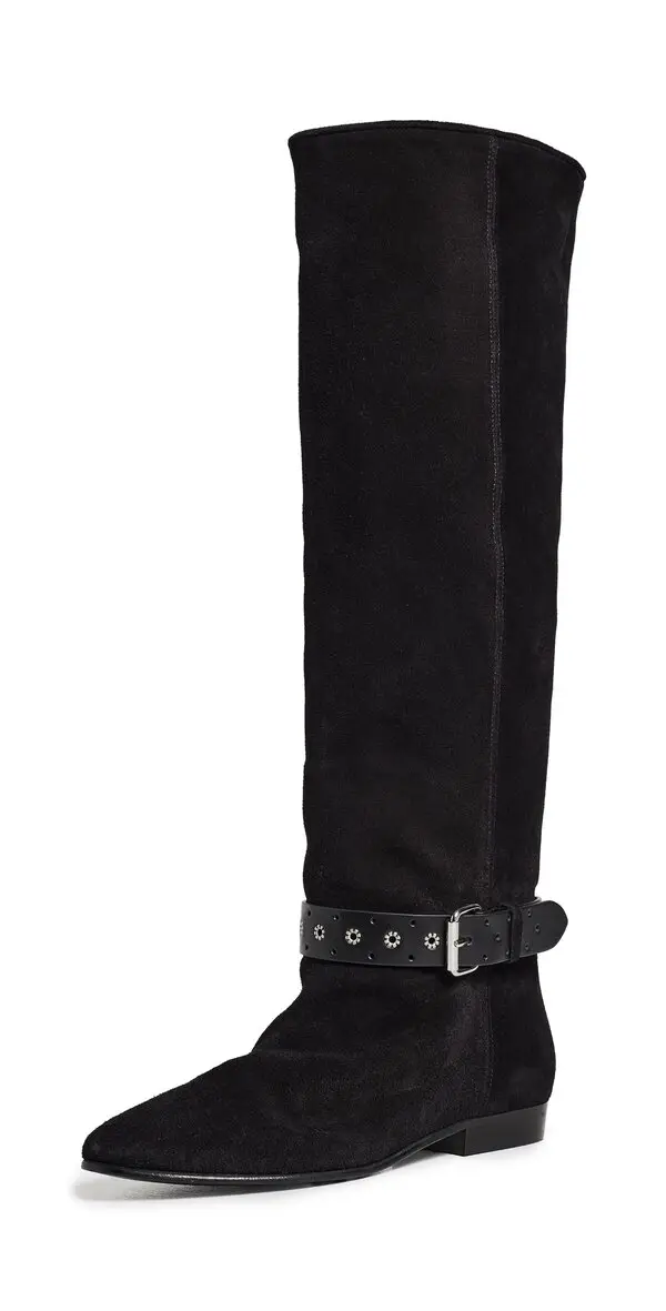 Isabel Marant Étoile Suede Knee High Boots With Buckle Detail - Black