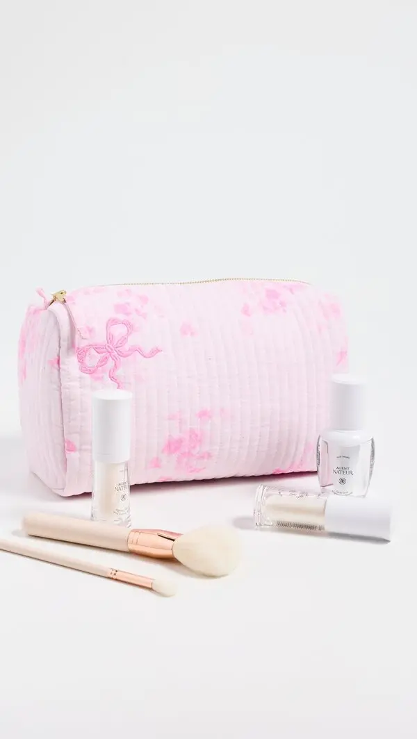 LoveShackFancy Octavia Quilted Pouch With Bow Embroidery