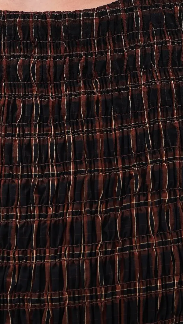 GANNI Smocked Check Tie Top