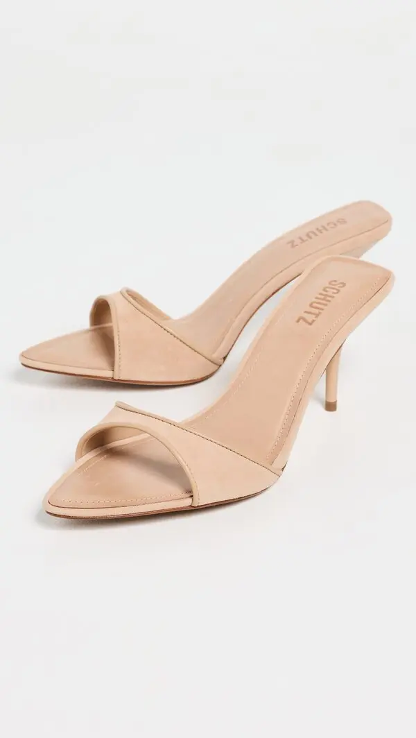 Schutz Elodie Suede Mules With Stiletto Heel - Light Wood