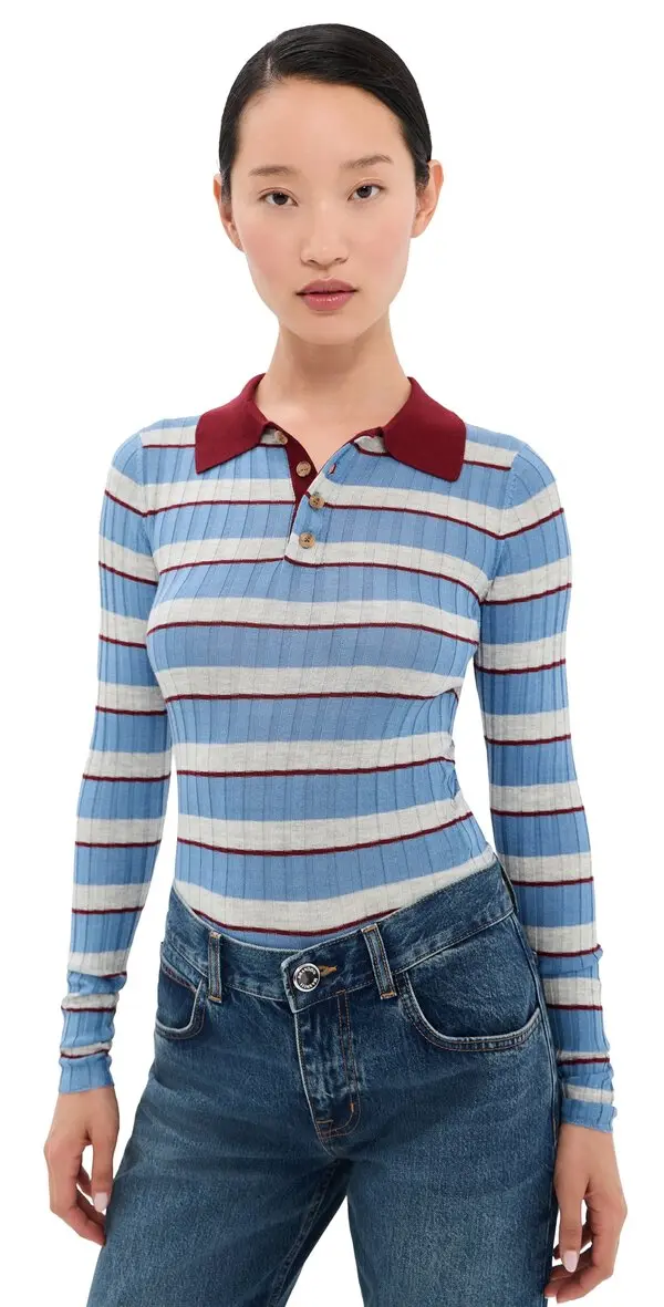 Brandon Maxwell The Joni Silk Cashmere Blend Knit Polo Top