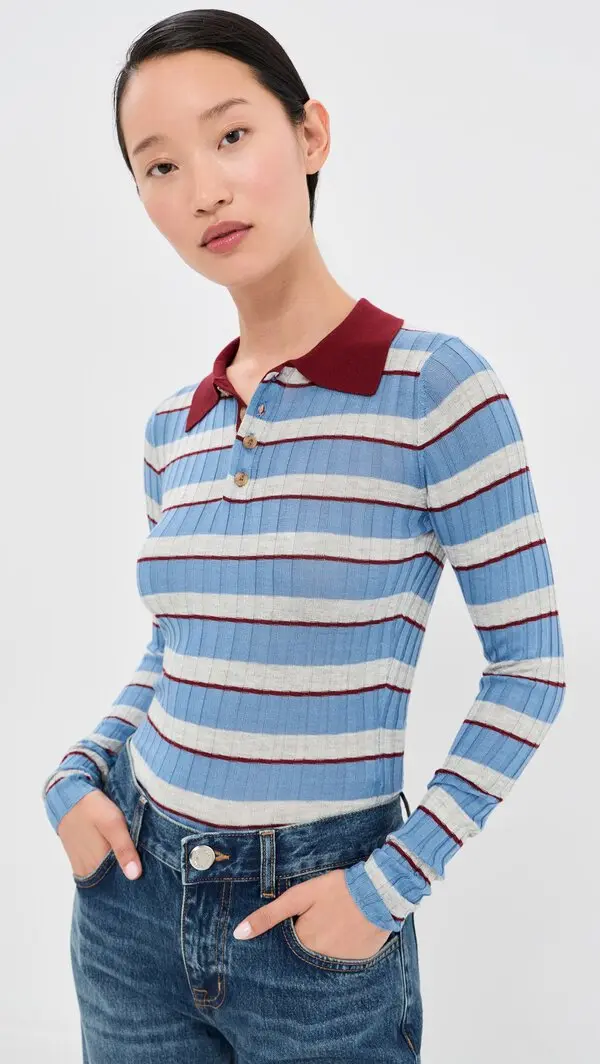 Brandon Maxwell The Joni Silk Cashmere Blend Knit Polo Top
