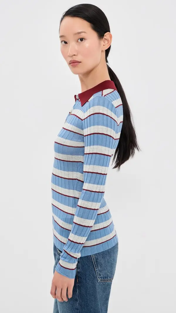 Brandon Maxwell The Joni Silk Cashmere Blend Knit Polo Top