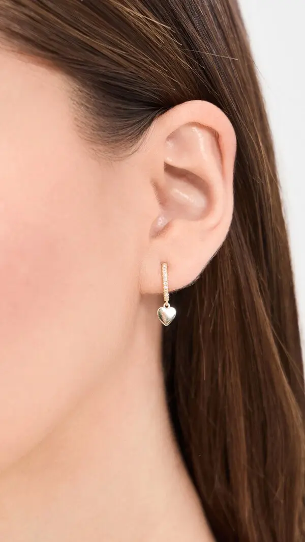 Shashi Heart Drop Pave Huggie Earings