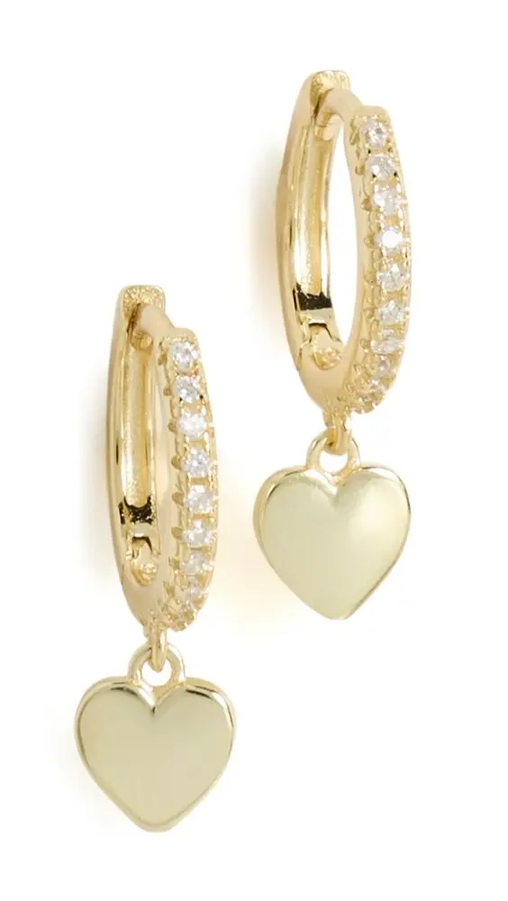 Shashi Heart Drop Pave Huggie Earings