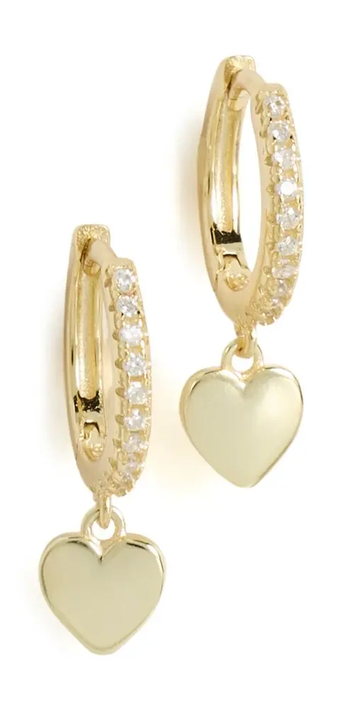 Shashi Heart Drop Pave Huggie Earings - Gold