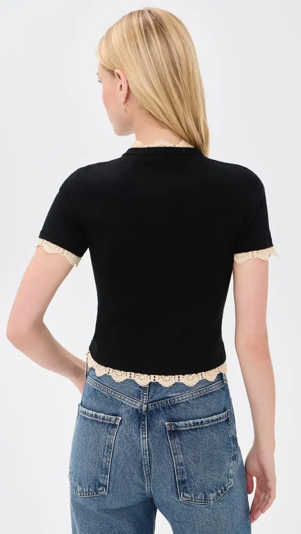 Alice + Olivia Ciara Short Sleeve Cardigan With Trim
