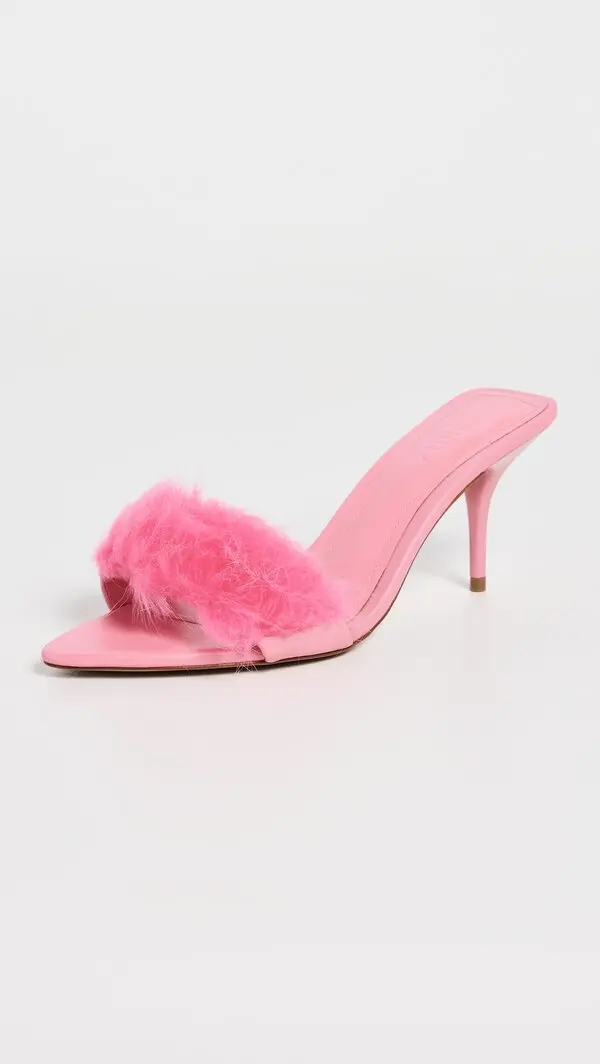 Schutz Elodie Faux Fur Mules - Cherry Blossom
