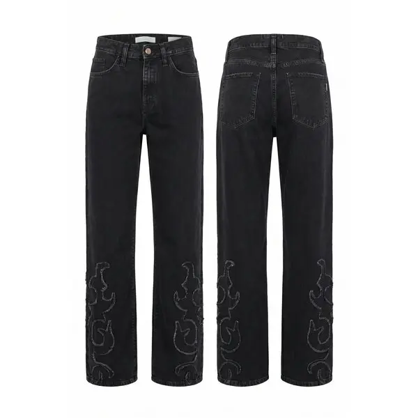 TRIARCHY DENIM INC. Birkin Mid-rise Straight Leg Ranchero Noir - Black
