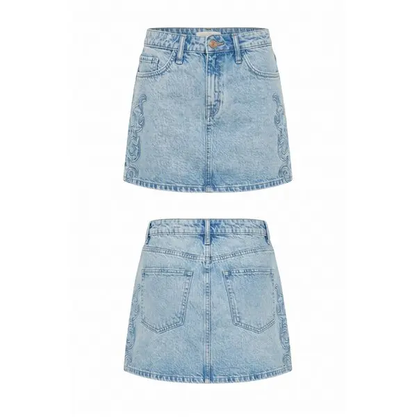 TRIARCHY DENIM INC. Marie" Mini Skirt In Moonwashed Ranchero Indigo