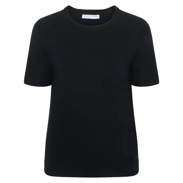 PAUL JAMES KNITWEAR Ultra Fine Cotton Casie Saddle Shoulder Knitted T-shirt - Black