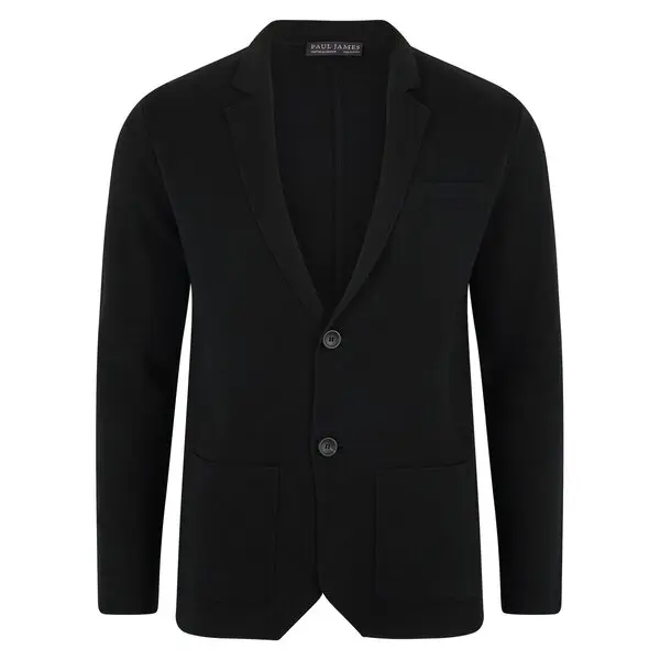 PAUL JAMES KNITWEAR Lightweight Cotton Corneliuss Formal Knitted Blazer - Black