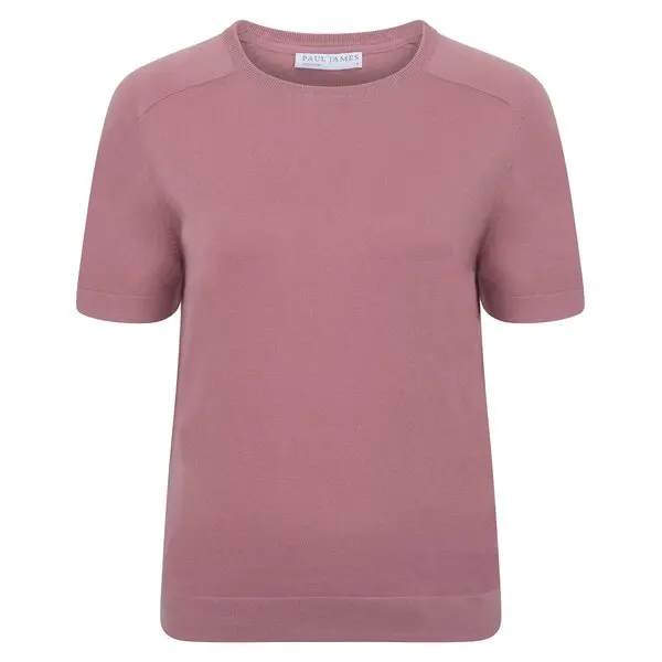 PAUL JAMES KNITWEAR Ultra Fine Cotton Cassie Saddle Shoulder Knitted T-shirt Blossom - Pink