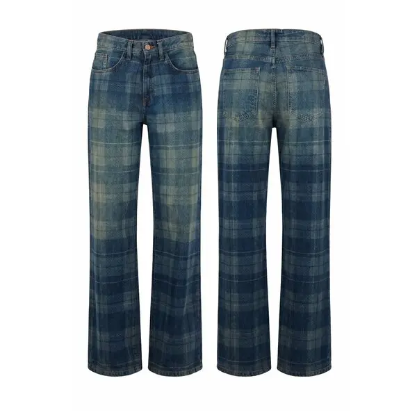 TRIARCHY DENIM INC. Sparrow Mid-rise Baggy Jean Tartan