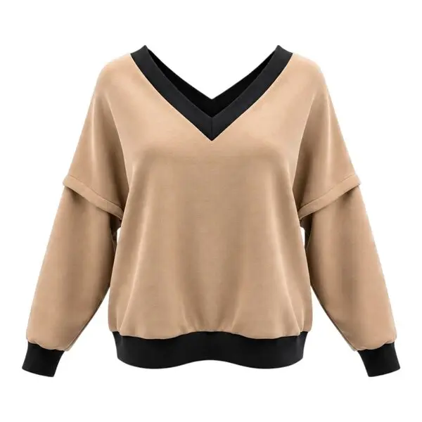 BEIRA Neutrals Victoria V-neck Sweatshirt – Camel