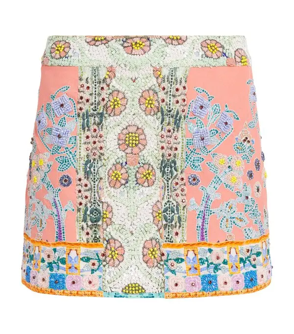 Camilla Silk Embellished Mini Skirt - Pink