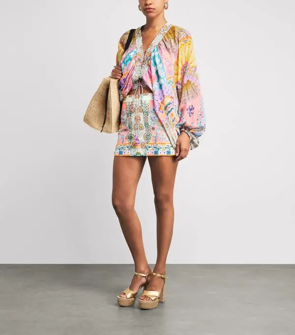 Camilla Silk Embellished Mini Skirt