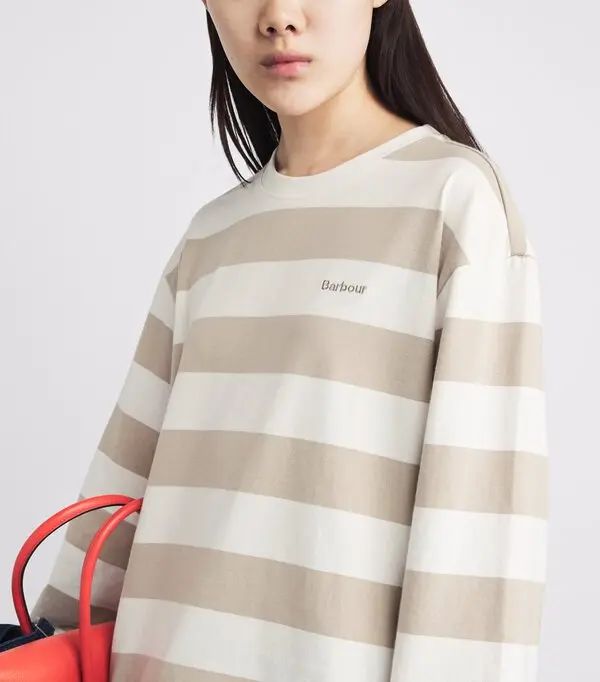 Barbour Striped Long Sleeve Cotton T-shirt - Beige