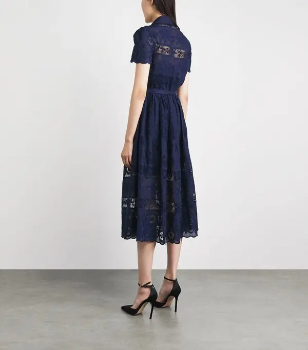 SELF-PORTRAIT Ramie Embroidered Midi Shirt Dress