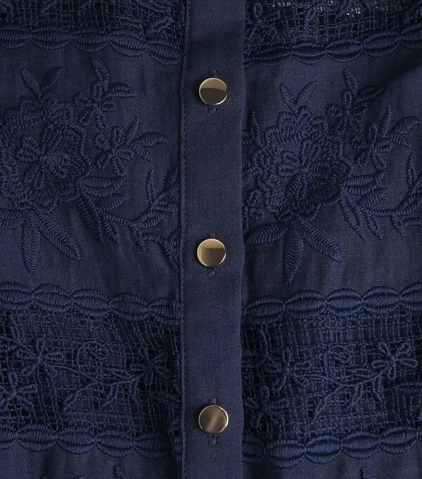 SELF-PORTRAIT Ramie Embroidered Midi Shirt Dress