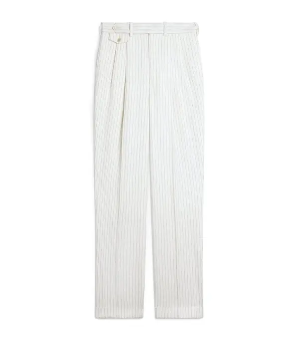 Dunhill Linen Pinstripe Tailored Trousers - Ivory