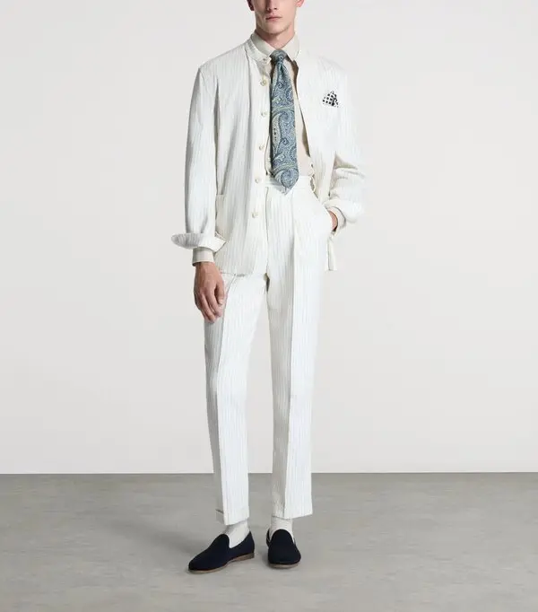 Dunhill Linen Pinstripe Belted Blazer