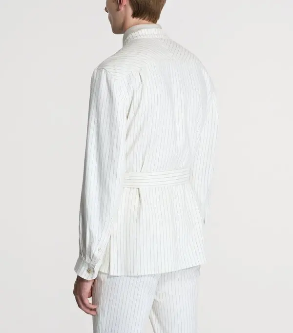 Dunhill Linen Pinstripe Belted Blazer