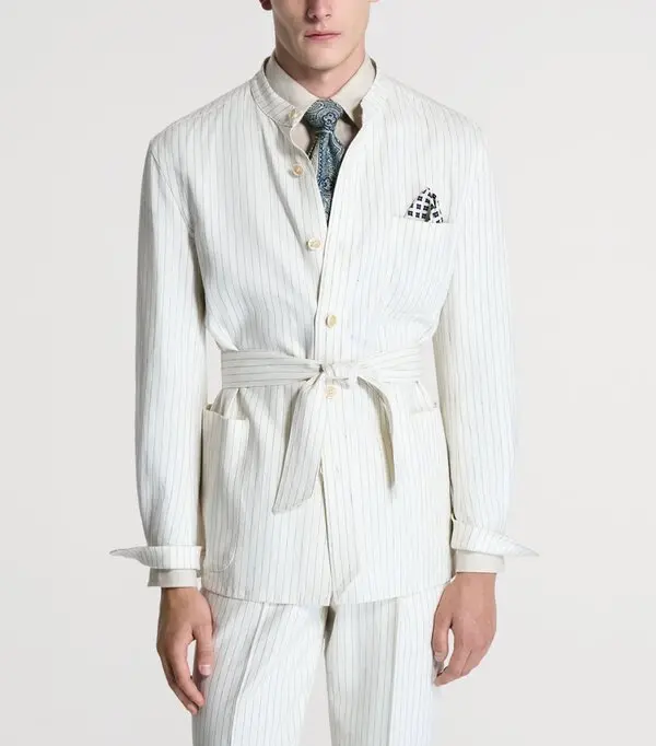 Dunhill Linen Pinstripe Belted Blazer