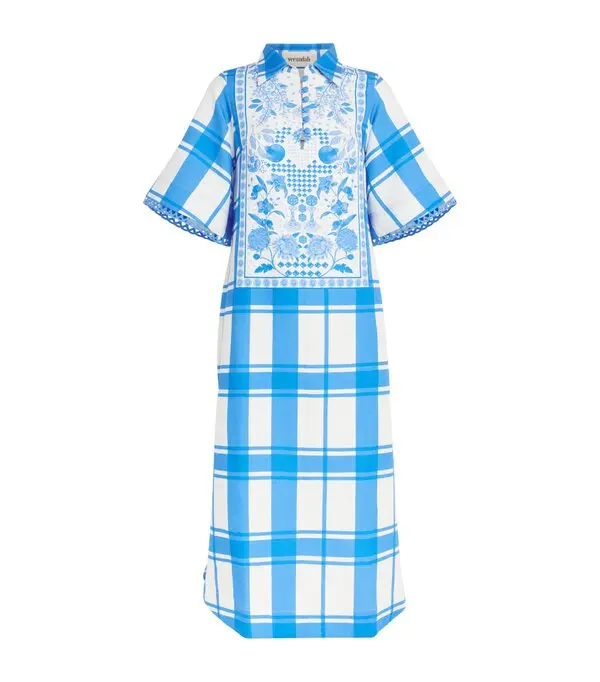 Verandah Printed Collared Tunic Midi Dress - Blue