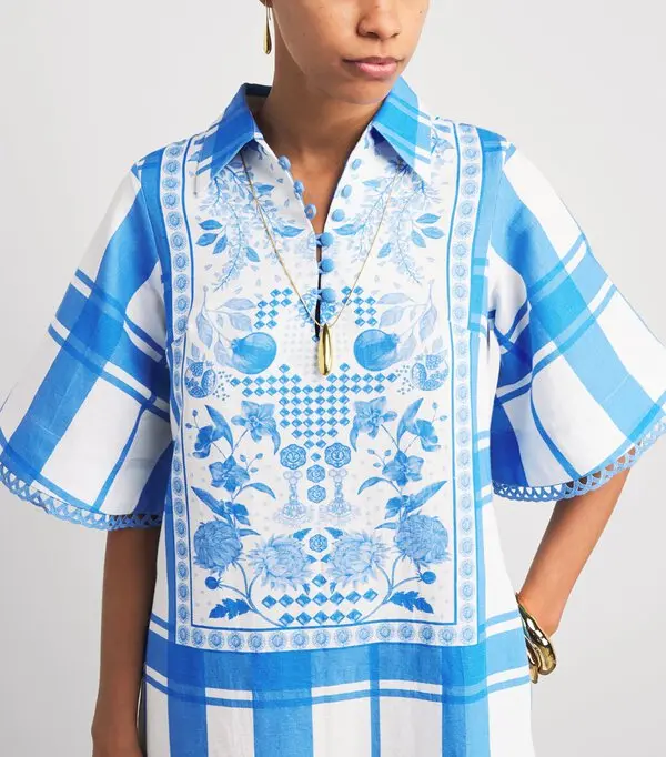 Verandah Printed Collared Tunic Midi Dress