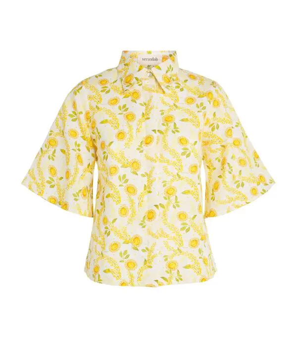 Verandah Cropped Linen-cotton Floral Shirt