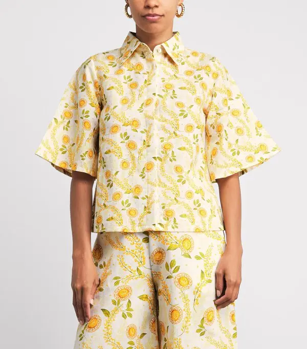 Verandah Cropped Linen-cotton Floral Shirt