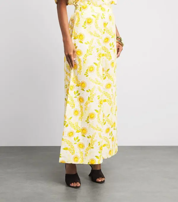 Verandah Linen-cotton Floral Wide-leg Trousers